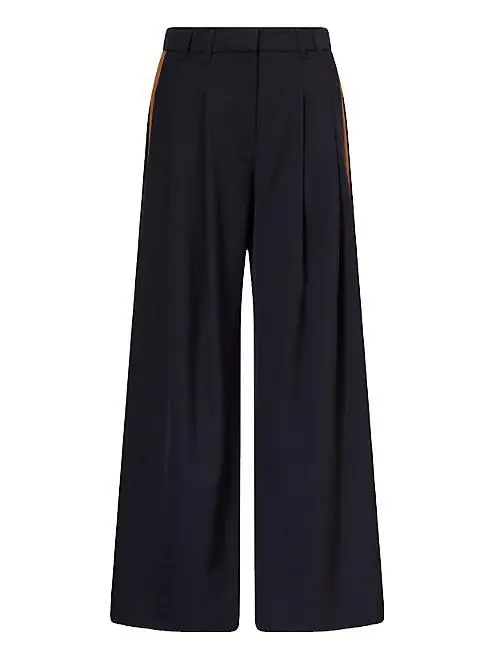 ME+EM Side-stripe Wide-leg Wool-blend Trousers - Navy/caramel