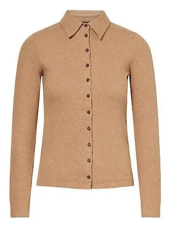 ME+EM Rib Collared Stretch-cotton Shirt - Camel Melange