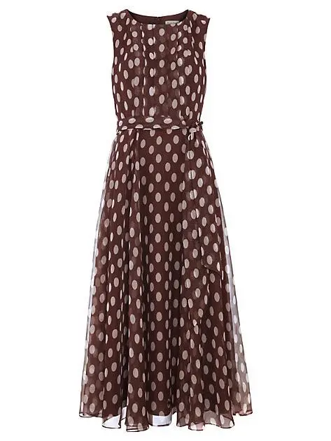 PHASE EIGHT Lucinda Spot-print Woven Midi Dress - Latte