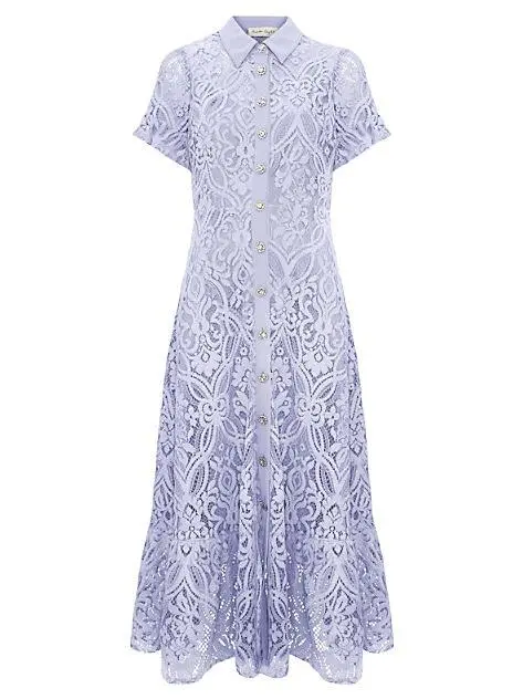 PHASE EIGHT Carmine Frilled-sleeve Midi Lace Dress - Pale Blue