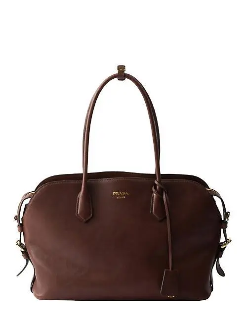Prada Logo-embellished Large Leather Tote Bag - Brown