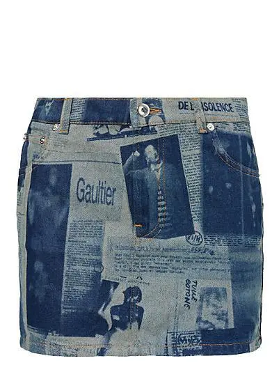 Jean Paul Gaultier Newspaper Print Denim Mini Skirt - Indigo Beige