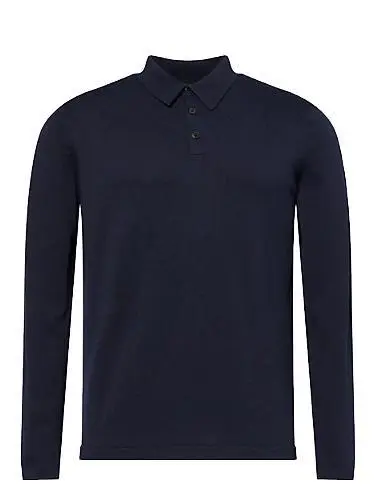 Sunspel Sun Sea Island Long-sleeve Knitted Cotton Polo Shirt - Light Navy