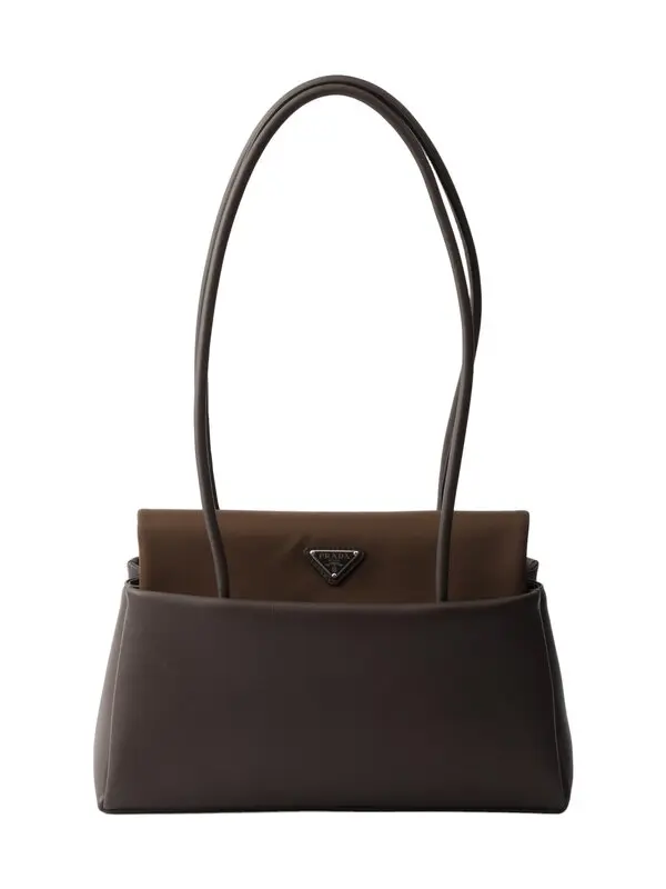 Prada Passage Medium Leather Bag With Re-nylon Flap - Coffee