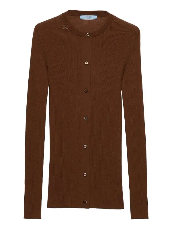 Prada Ribbed Knit Wool Cardigan - Brown