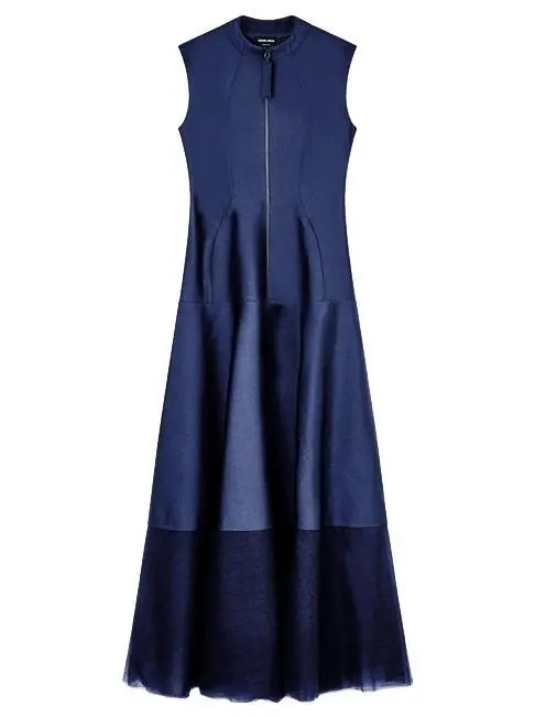 Giorgio Armani Long Dress In Scuba And Jersey - Blue