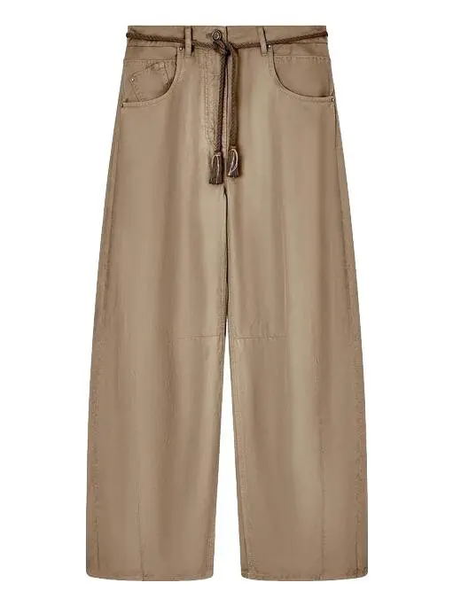 Giorgio Armani Cupro And Linen Trousers With Belt - Brown