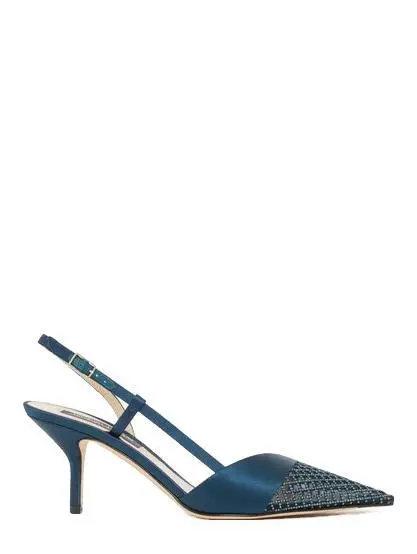 Giorgio Armani Pumps With Satin Strap And Rhinestone Mesh - Black