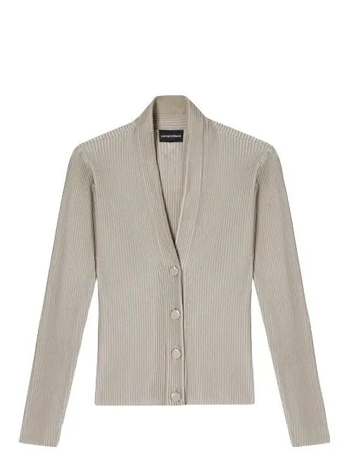 Emporio Armani Ribbed Knit Cardigan - Brown / Neutral