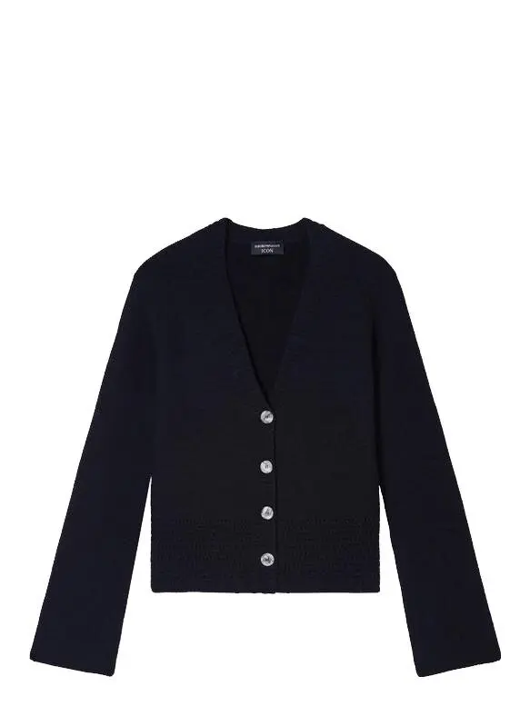 Emporio Armani Icon V-neck Wool Cardigan - Blue / Navy