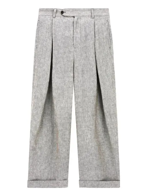 Giorgio Armani Single-pleat Mélange Linen Trousers - Natural