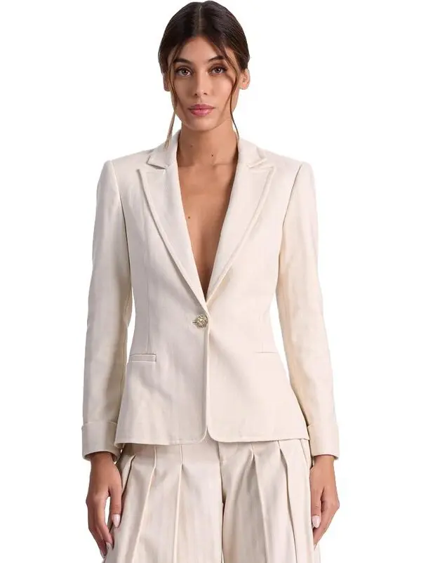 Alice + Olivia Ryder Slim Herringbone Blazer - White