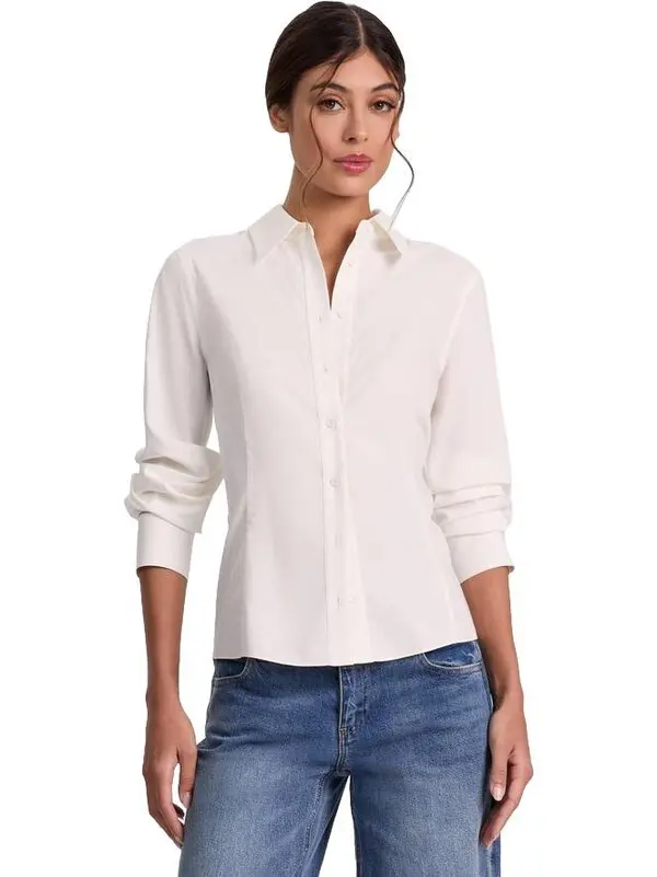 Alice + Olivia Amelia Lace Up Back Button Down - White