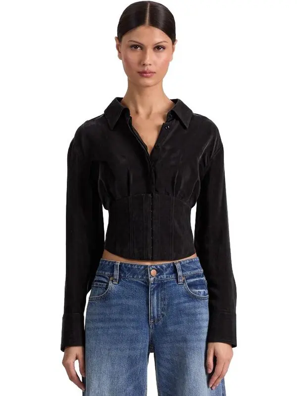Alice + Olivia Edie Seamed Corset Button Down - Black