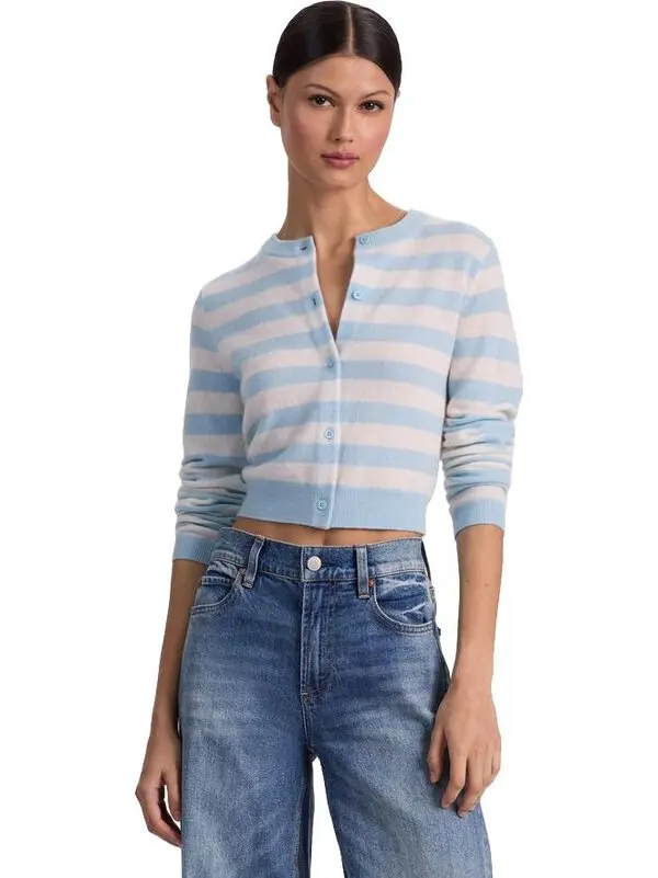 Alice + Olivia Dollie Striped Cashmere Cardigan - Blue
