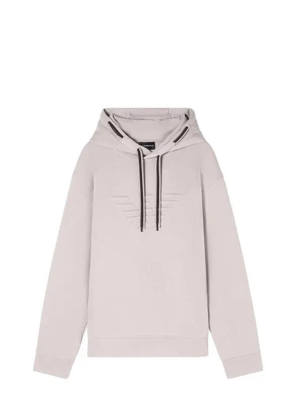 Emporio Armani Loose-fit Hooded Sweatshirt With Domed Eagle - Natural