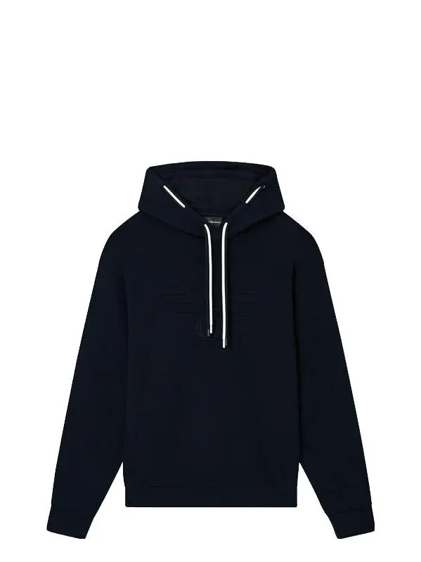 Emporio Armani Loose-fit Hooded Sweatshirt With Domed Eagle - Navy