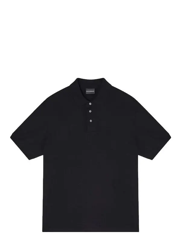 Emporio Armani Jersey Polo Shirt With All-over Jacquard Lettering - Black