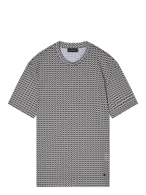 Emporio Armani T-shirt In Lyocell-blend Jersey With Micro Optical Pattern Print - Natural