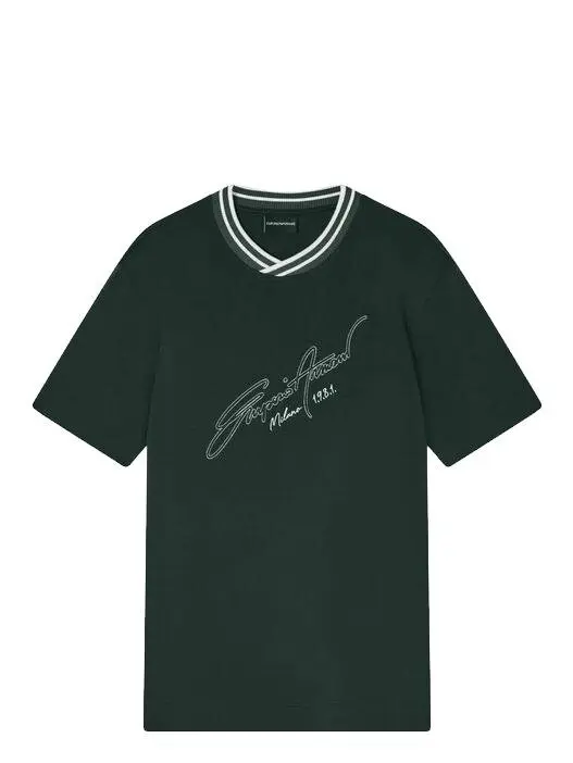 Emporio Armani Heavy Jersey T-shirt With Ea Generation Embroidery - Green