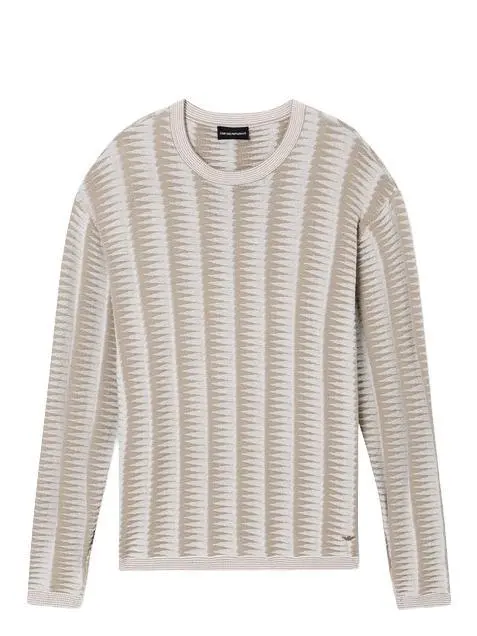 Emporio Armani Knitted Cotton Crewneck Sweater - Natural