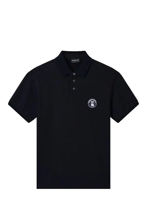 Emporio Armani Embroidered Eagle Stretch Piqué Polo Shirt - Navy