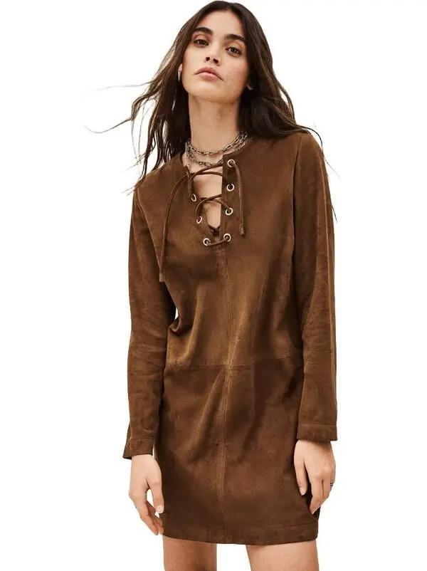 Ba&sh Seda Suede Mini Dress - Brown