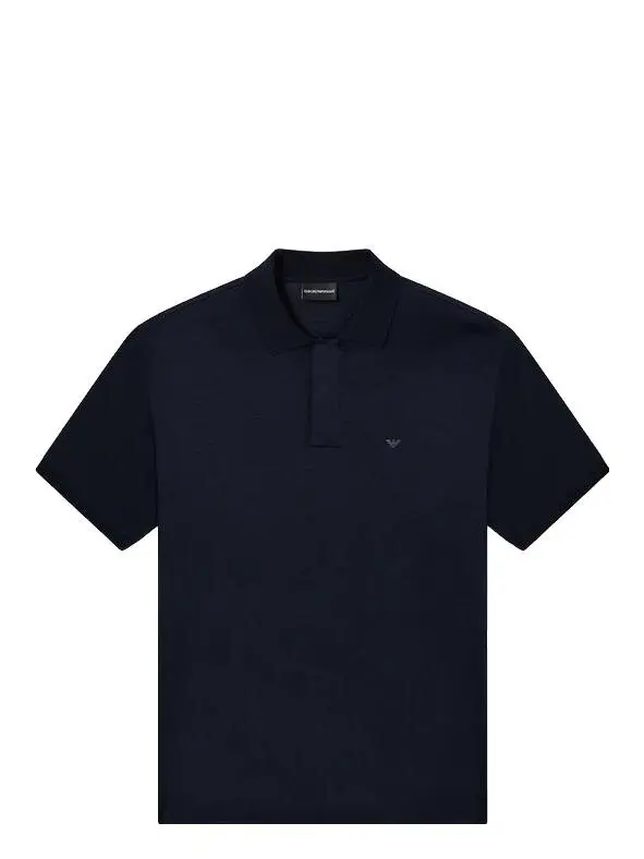 Emporio Armani Short-sleeved Cotton Lyocell Polo Shirt - Navy