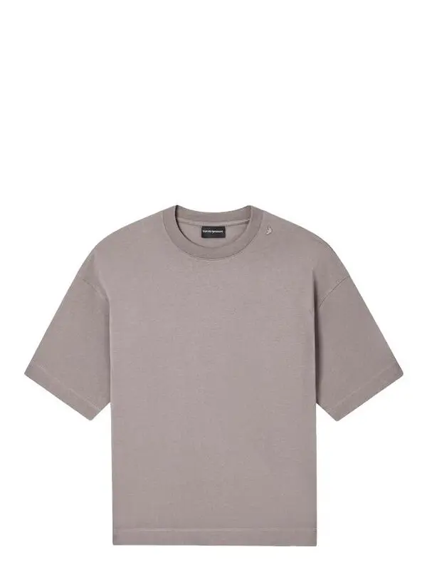 Emporio Armani Oversized Heavy Jersey T-shirt With Micro Eagle Embroidery - Natural