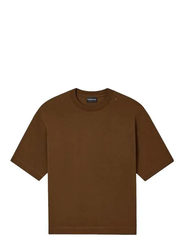 Emporio Armani Oversized Heavy Jersey T-shirt With Micro Eagle Embroidery - Natural