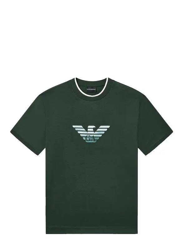 Emporio Armani Slim-fit T-shirt In A Lyocell-blend Jersey, Featuring A Gradient Eagle Embroidery - Green