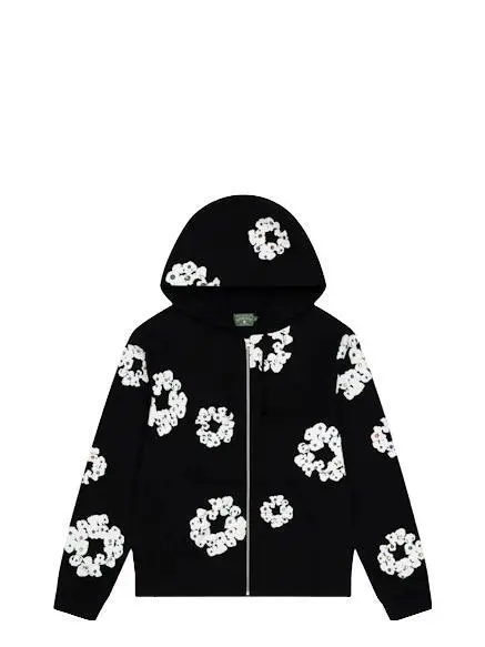 DENIM TEARS Rhinestone Cotton Wreath Zip Hoodie - Black