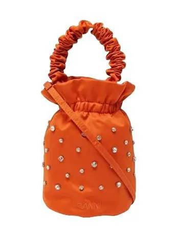 GANNI Crystal-embellished Satin Bucket Bag - Orange