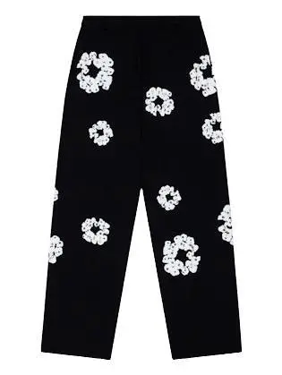 DENIM TEARS Rhinestone Cotton Wreath Sweatpants - Black