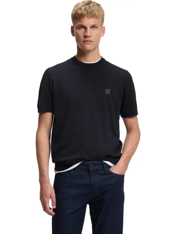 BOSS Knit T-shirt In Cotton And Cashmere - Dark Blue