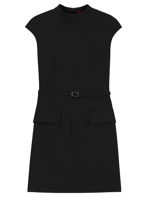 Hugo Belted Dress With Shoulder Padding - Black