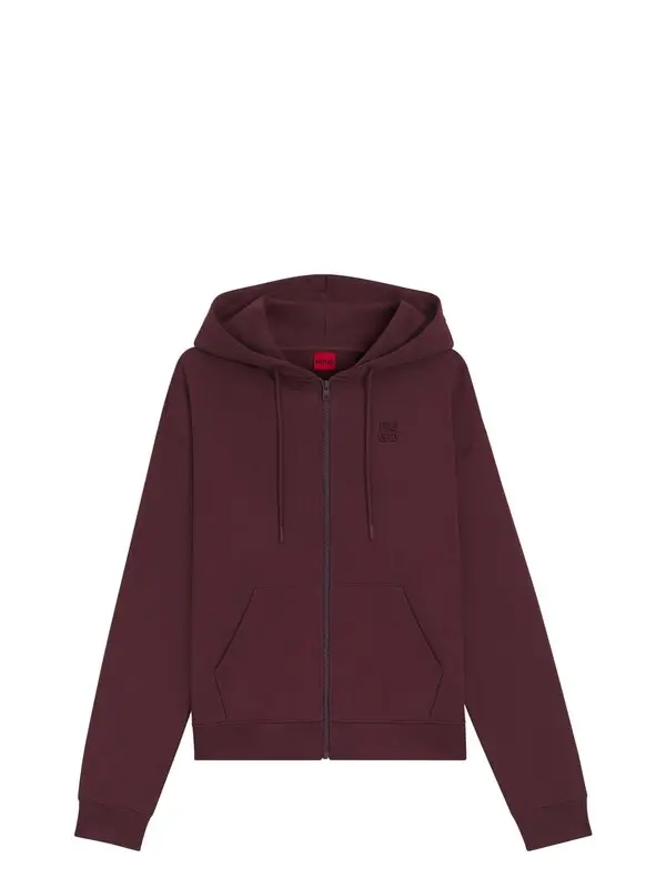 Hugo Cotton-terry Zip-up Hoodie With Logo - Dark Purple