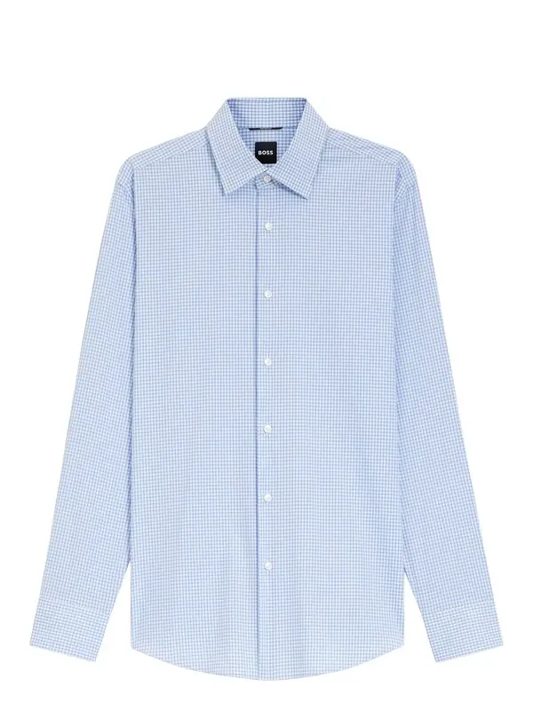 BOSS Checked Slim-fit Shirt In Performance-stretch Fabric - Light Blue