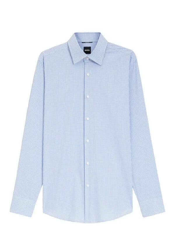 BOSS Checked Slim-fit Shirt In Performance-stretch Fabric - Light Blue