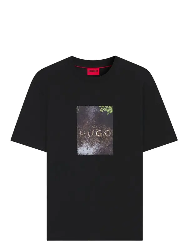 Hugo Appliqué-print T-shirt In Cotton Jersey - Black