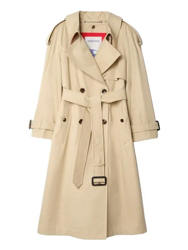 Burberry Long Gabardine Fitzrovia Trench Coat With Warmer - Limebeige Beige