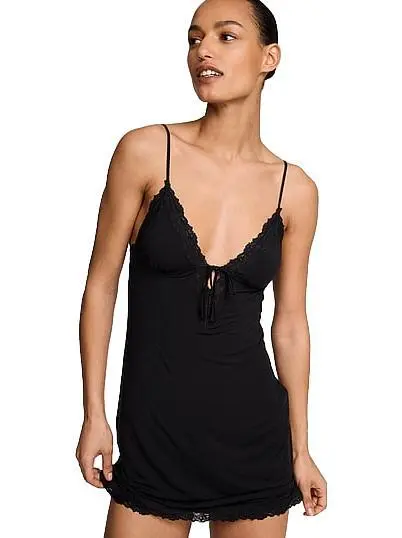 Victoria's Secret Sosoft™ Modal Lace-trim Tie-front Slip Dress - Black