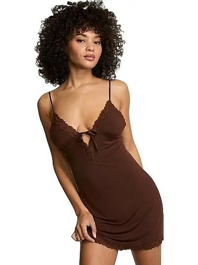 Victoria's Secret Sosoft™ Modal Lace-trim Tie-front Slip Dress - Brown