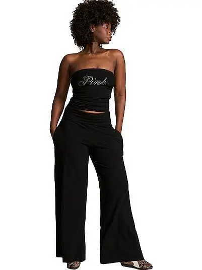 Pink All-day Cotton™ Foldover Wide-leg Pants - Black