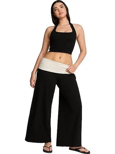 Pink All-day Cotton™ Foldover Wide-leg Pants - Black