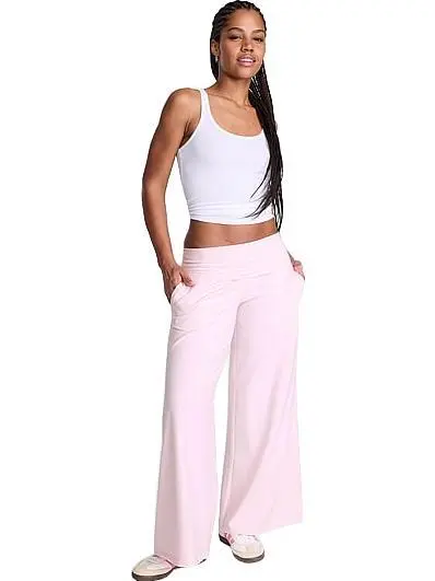 Pink All-day Cotton™ Foldover Wide-leg Pants - Pink
