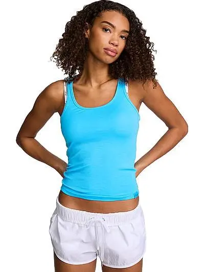 Pink Relaxed Rib Boyfriend Tank Top - Blue
