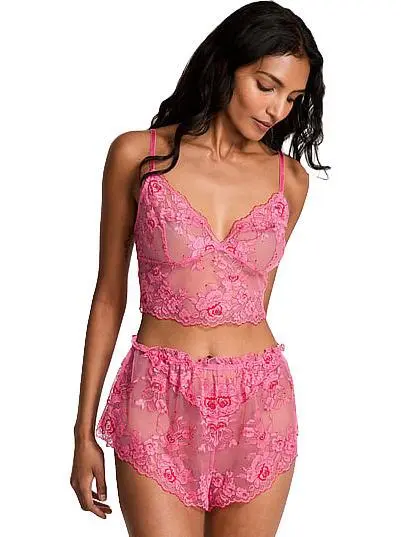 Victoria's Secret Rose Lace Cami & Shorts Set - Multicolored
