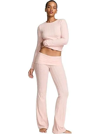 Victoria's Secret Heart Pointelle Long-sleeve Top And Pant Set - Pink