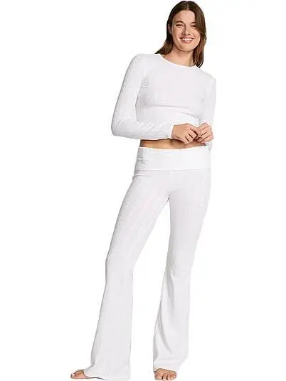 Victoria's Secret Heart Pointelle Long-sleeve Top And Pant Set - White,ivory